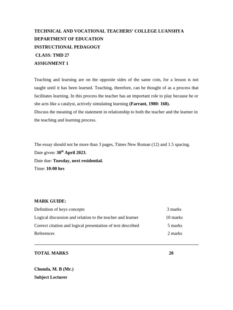 Home Assignment: Teaching and Learning | PDF