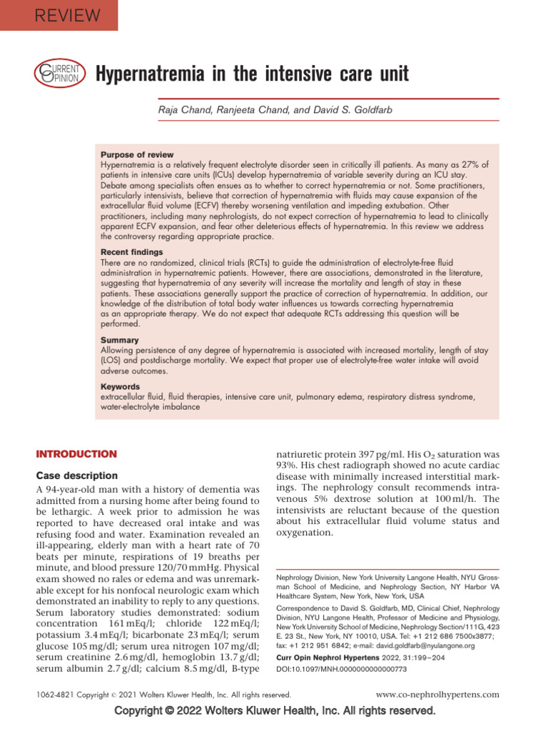 Hypernatremia Management in ICU Patients | PDF | Intensive Care Unit ...