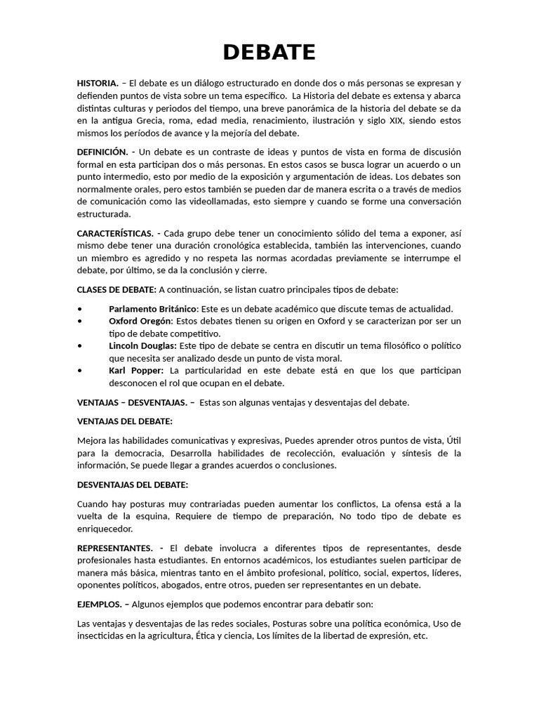 Historia y Tipos de Debate Estructurado | PDF | Educación en artes ...