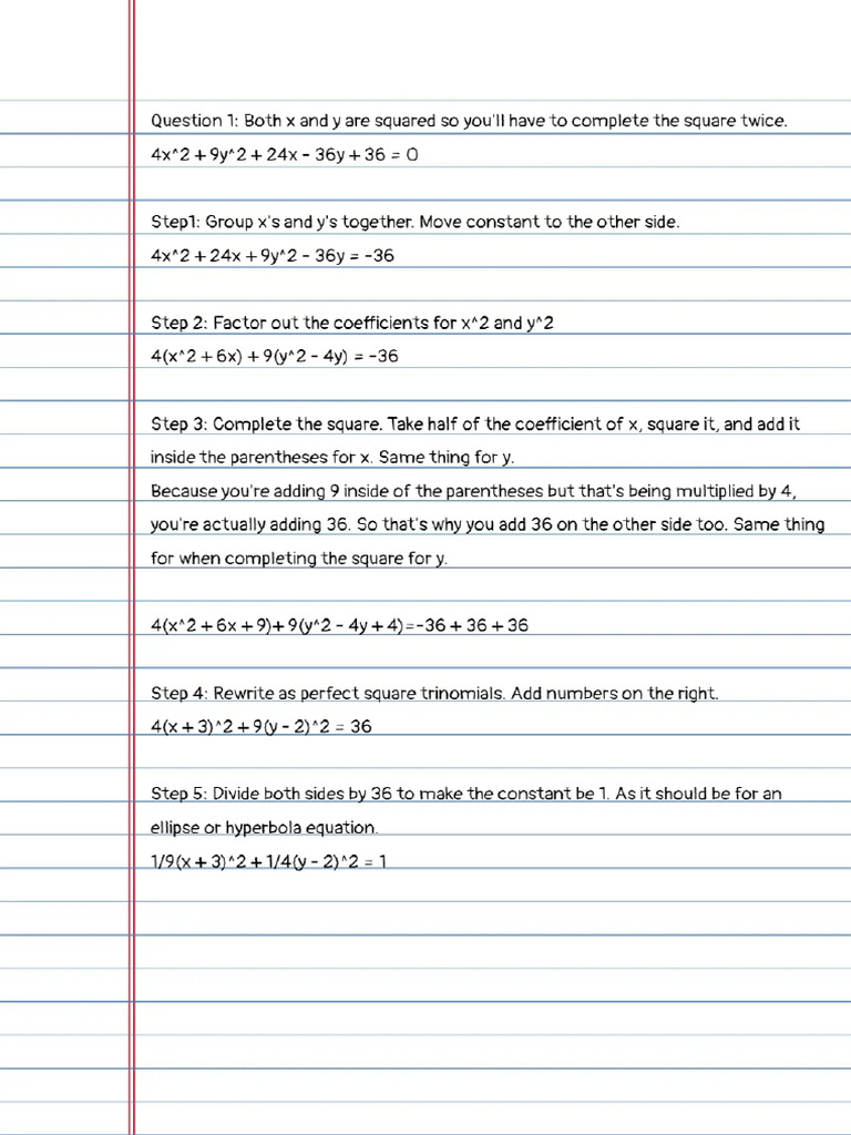 Conics: Writing Standard Form Examples | PDF