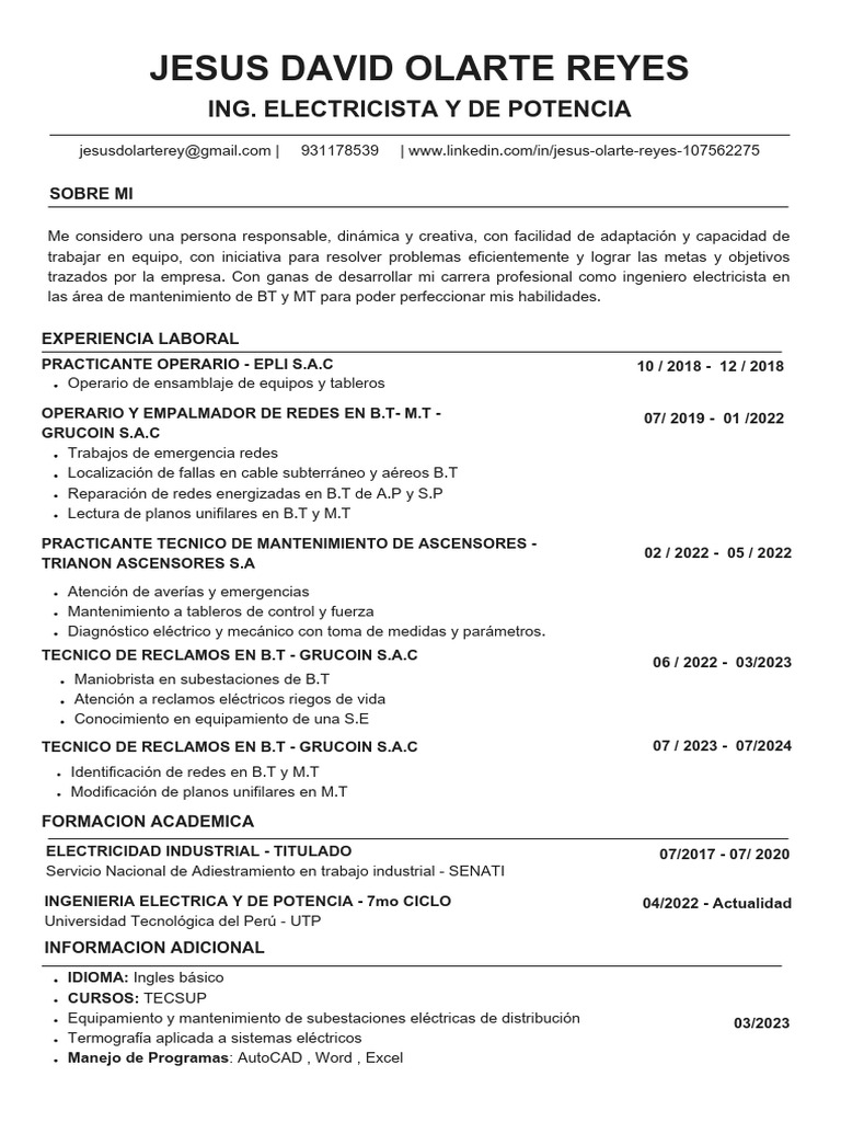 CV Jesús Olarte | PDF | Ingenieria Eléctrica | Ingeniería