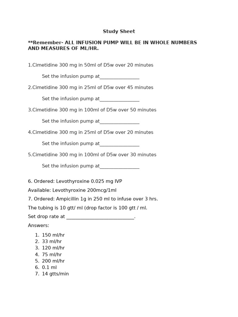 Dose Calc Study Sheet | PDF