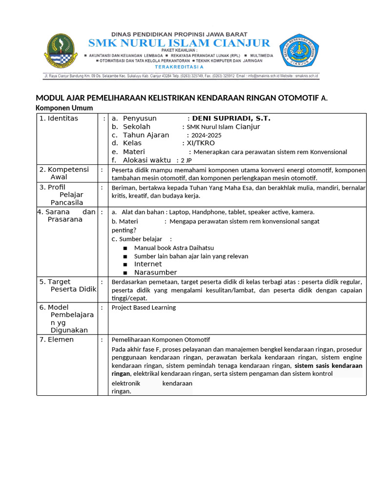 Perangkat Pembelajaran - DENI SUPRIADI (TKRO) | PDF