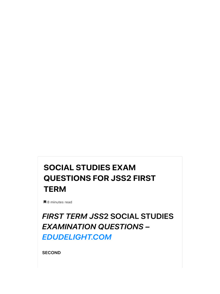 Social Studies Exam Questions For JSS2 First Term | PDF | Marriage ...