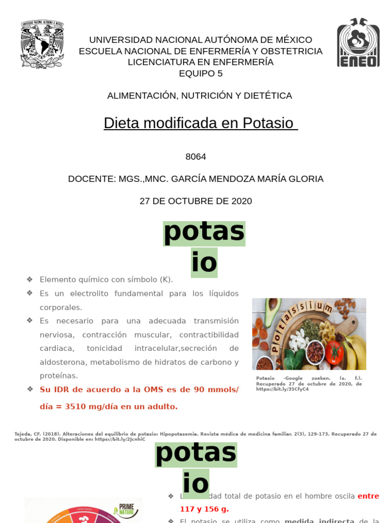 Dieta Modificada en Potasio: Guía Completa | PDF | Potasio | Química
