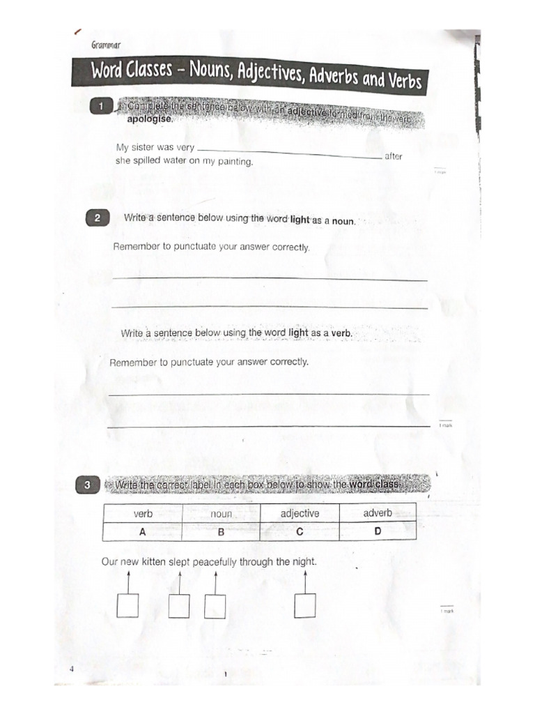 Word Classes Nouns, Adjectives, Adverbs and Verbs | PDF