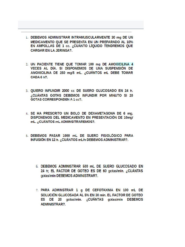 Ejercicios Calculo de Dosis Facil Farmaco | PDF