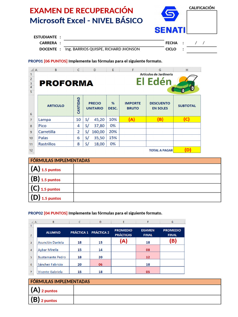 EXAMEN_RECUPERACION_EXCEL_BASICO | PDF