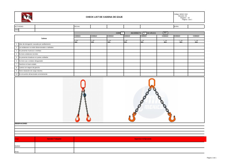 FM - CL.006 Check List Elementos de Izaje r02 | PDF