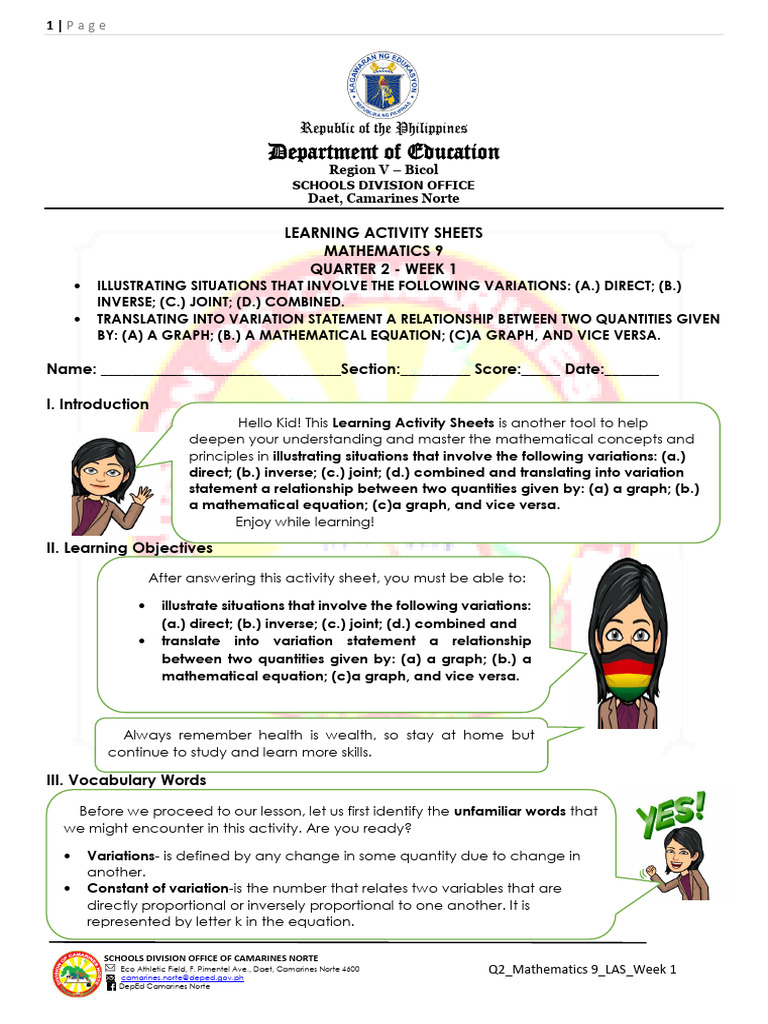 MATH 9 Q2 Week 1 1 | PDF | Force | Mathematics