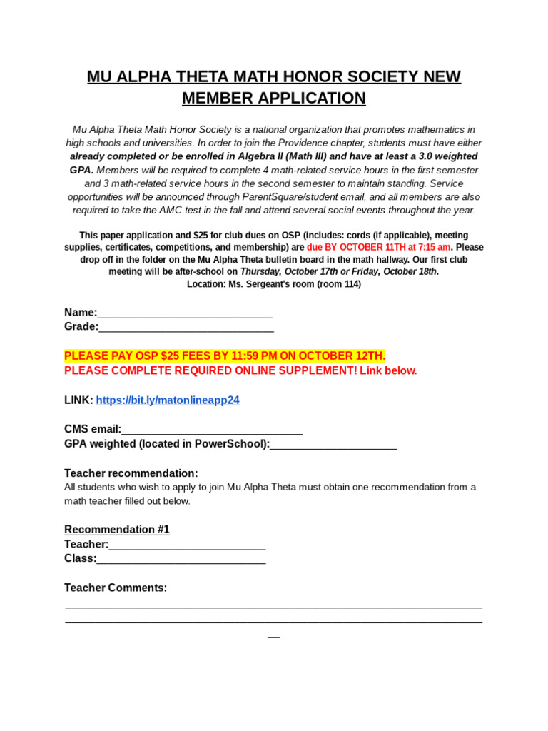 24-25 MU ALPHA THETA MATH HONOR SOCIETY NEW - RETURNING MEMBER ...