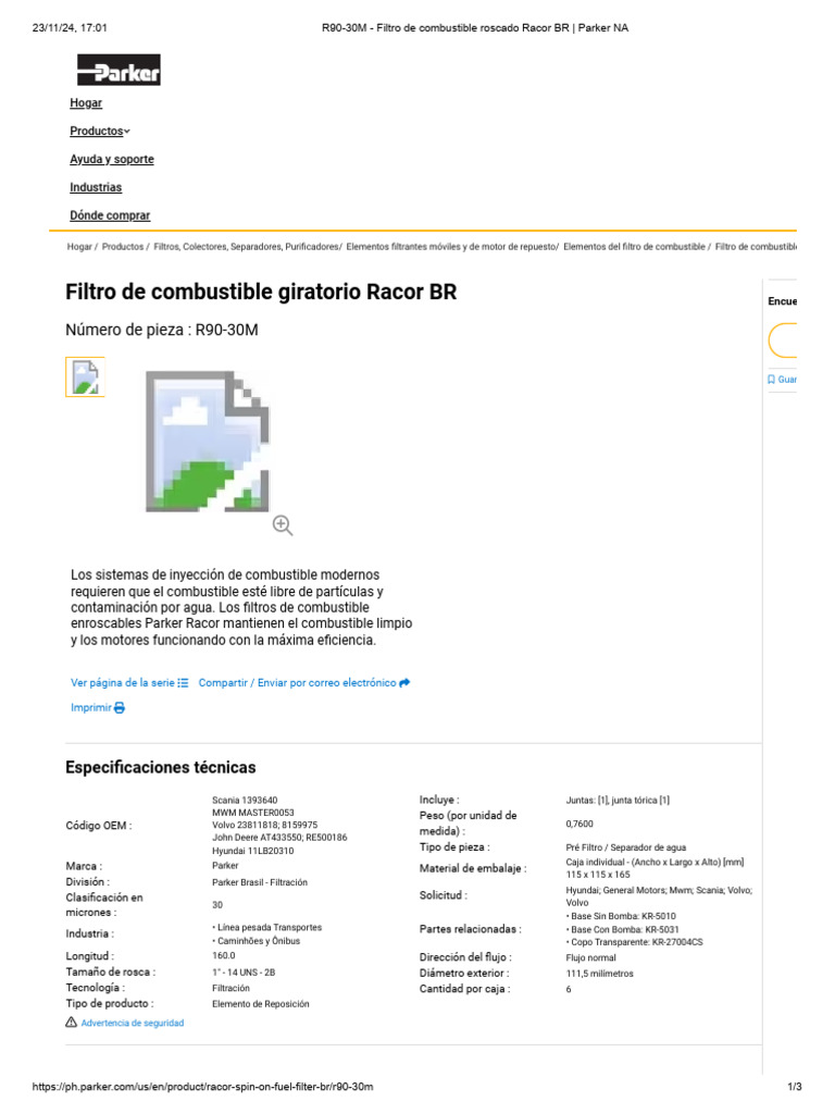 R90-30M - Filtro de combustible roscado Racor BR _ Parker NA | PDF ...