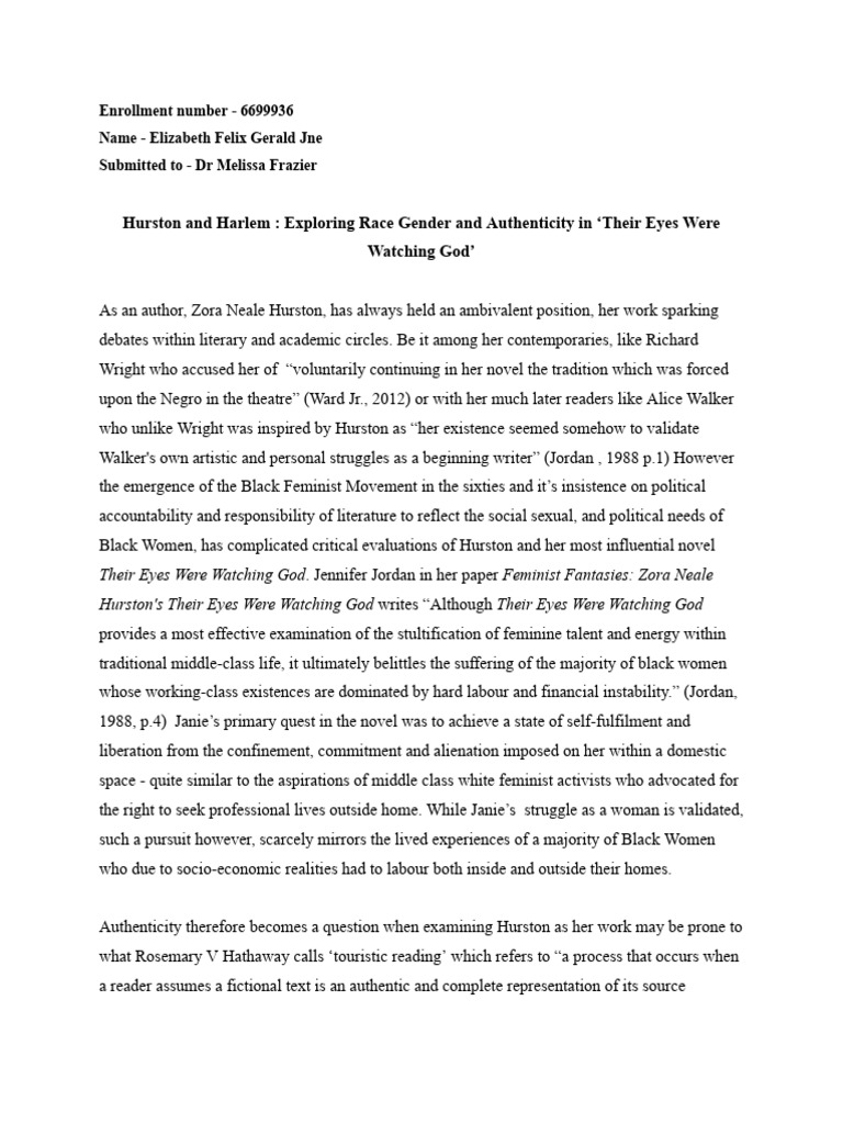 Hurston and Harlem Exploring Race Gender and Authenticity in Their Eyes ...