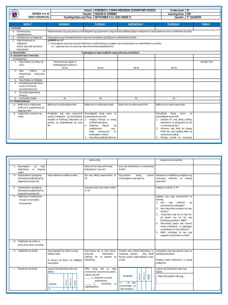 Mañibo Melc-based Grade 6 Dll Quarter 1 Week 7 | PDF