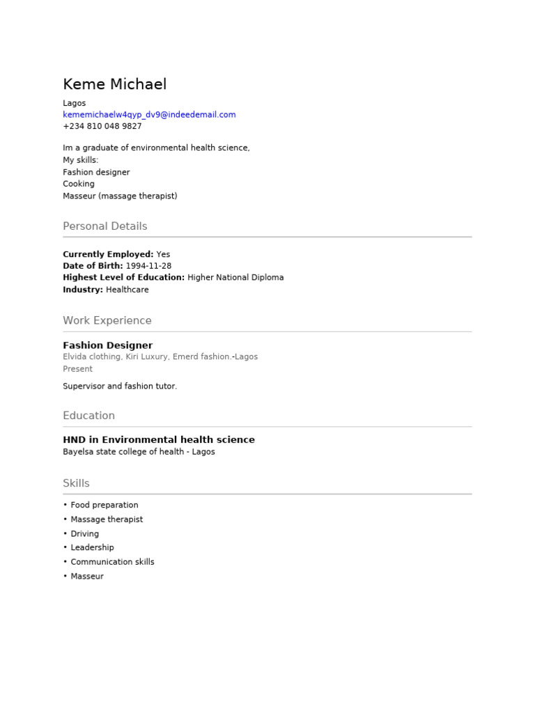 Environmental Health Graduate with Diverse Skills | PDF