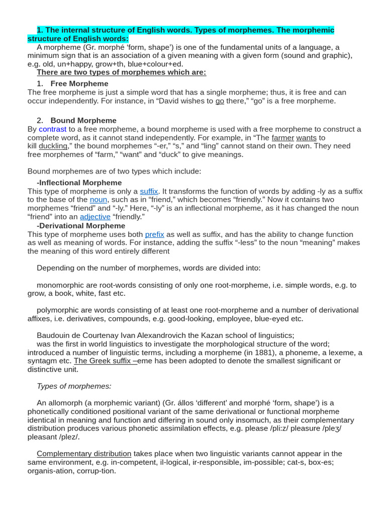 Understanding English Morphemes and Word Formation | PDF | Word | Semantics