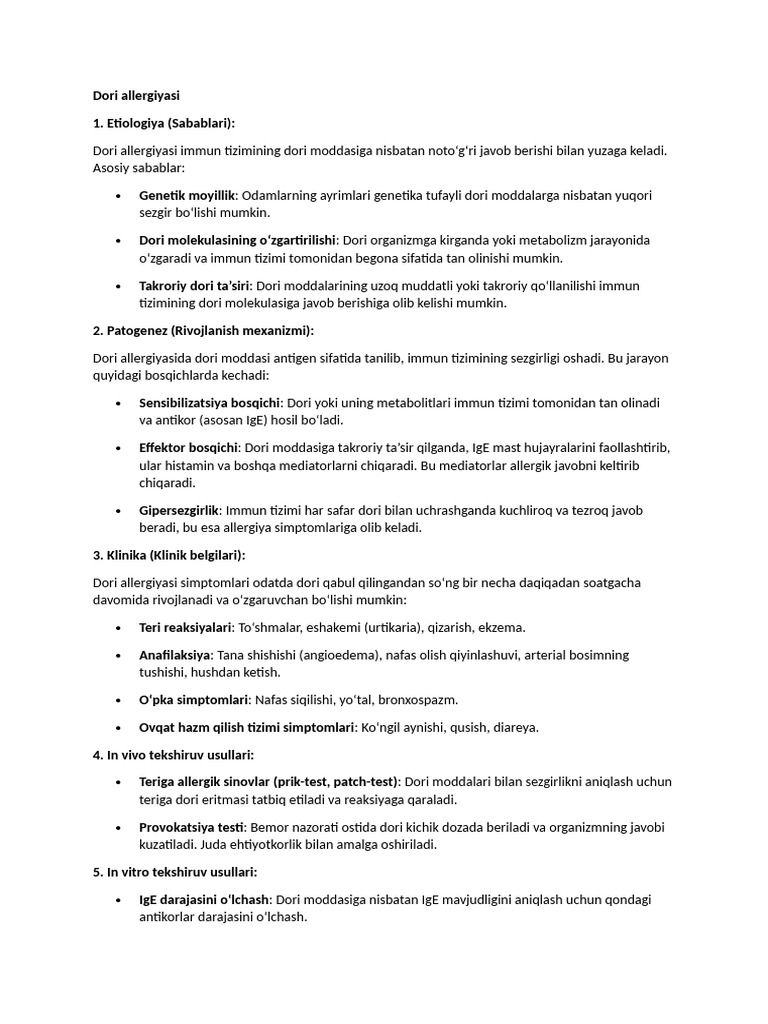 Dori Allergiyasi | PDF