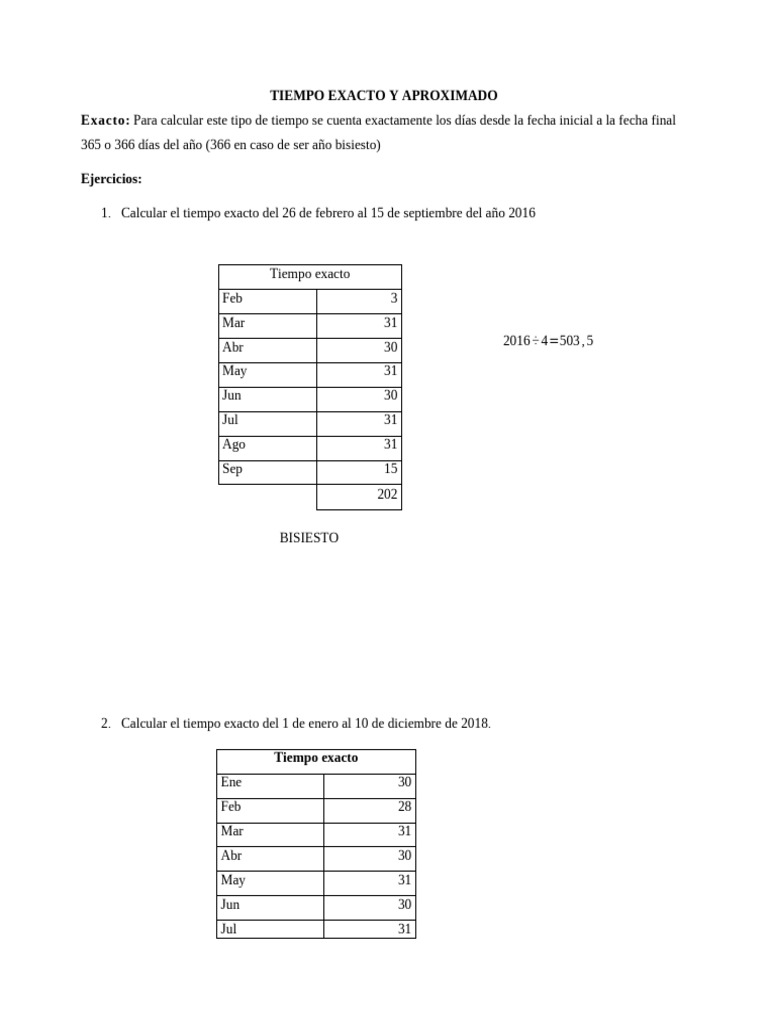 Cálculo de Tiempo Aproximado y Exacto | PDF