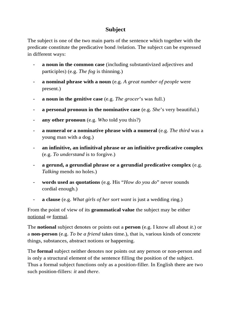 Subject | PDF | Subject (Grammar) | Sentence (Linguistics)