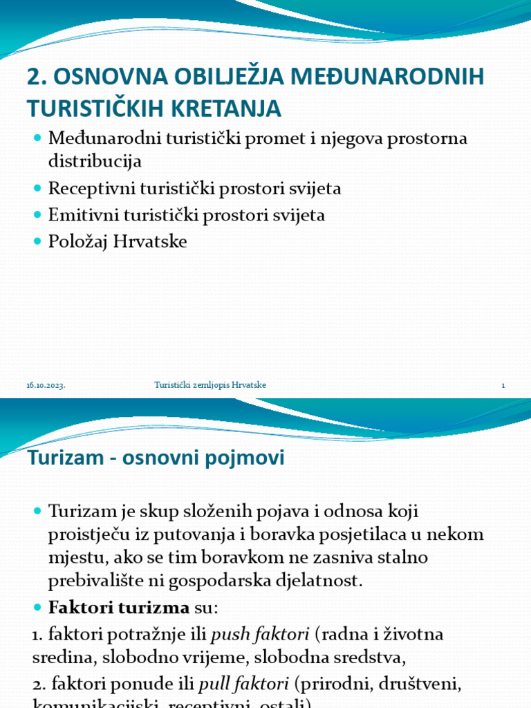 2 Turisticki Zemljopis Hrvatske, Osnovna Obiljezja Medjunarodnih Turistickih Kretanja | PDF