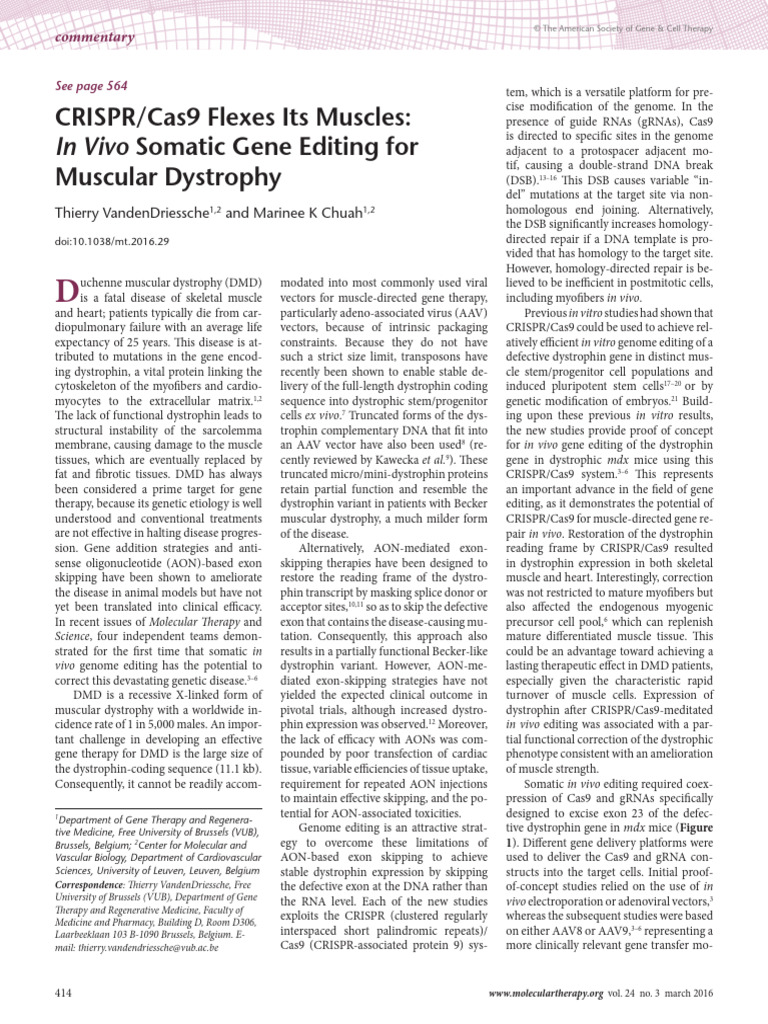 CRISPR Cas9 Flexes Its Muscles - em in Vivo em S | PDF | Molecular ...