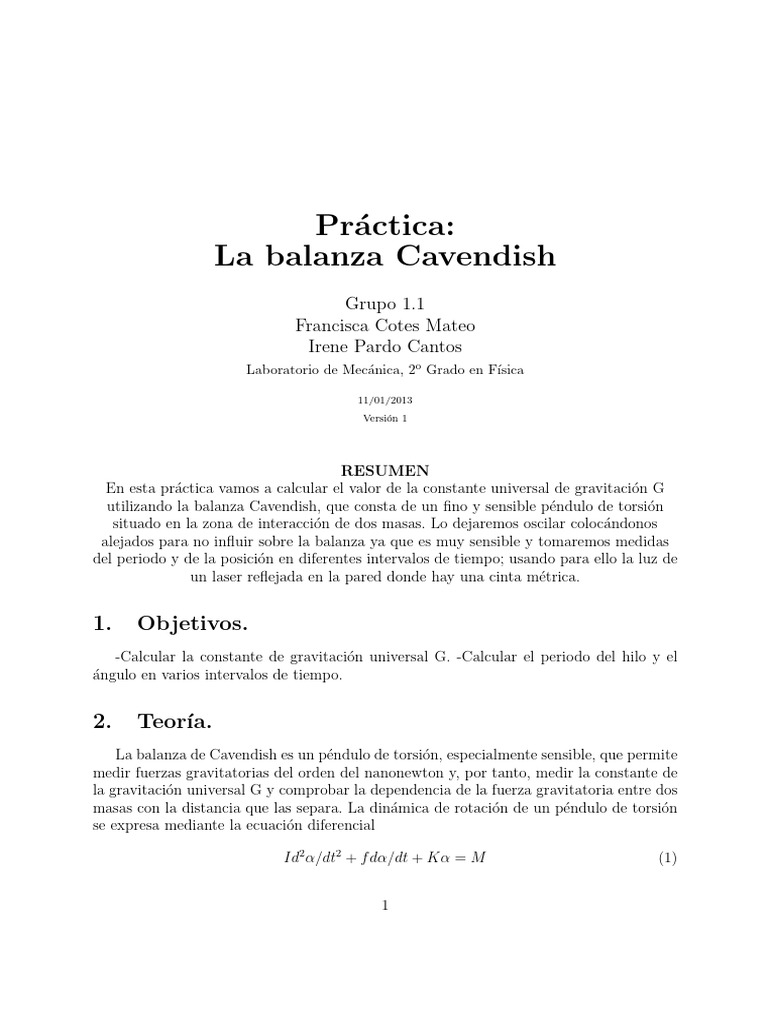 Cavendish | PDF | Gravedad | Péndulo