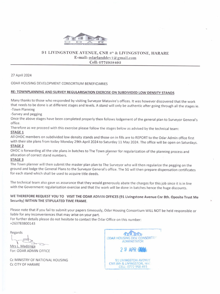 Subdivision Letter To All Southlea Park Beneficiaries | PDF