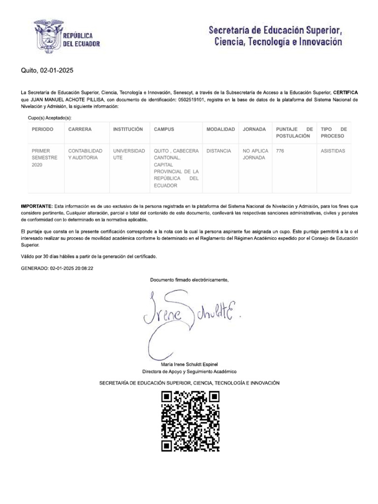Cupo Aceptado | PDF