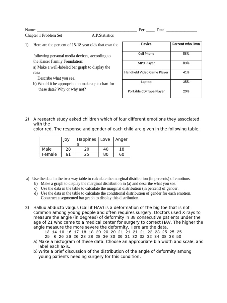 apstat-sem-review-mcq-ch1 | PDF | Mean | Standard Deviation