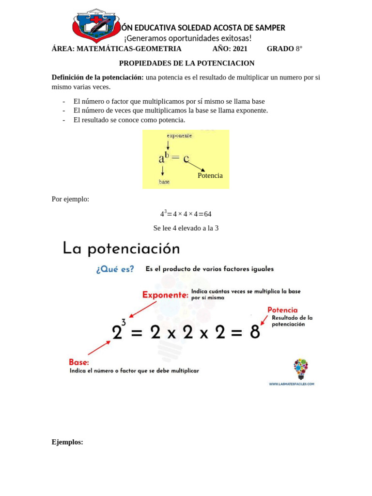 Propiedades de Potenciacion | PDF | Exponenciación | Multiplicación