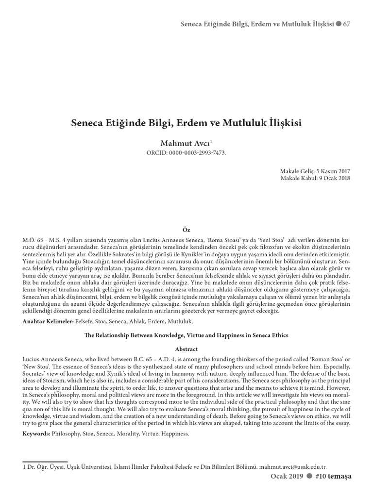 Seneca Eti__inde Bilgi, Erdem ve Mutluluk __li__kisi[#518720]-635801 | PDF