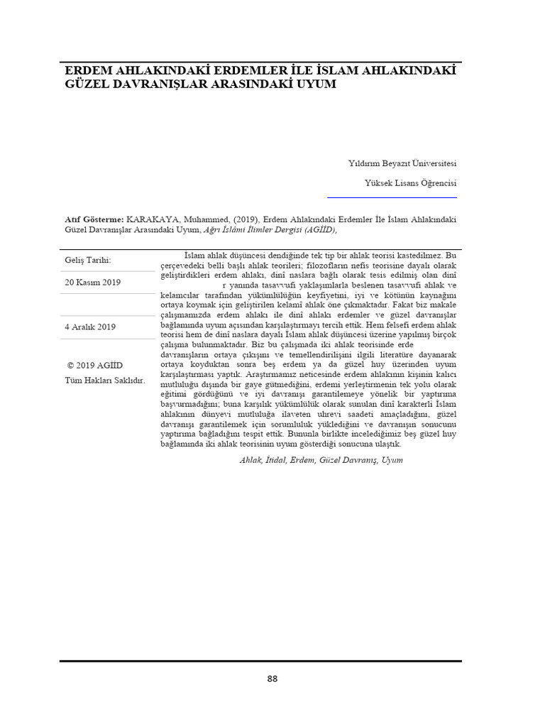 Erdem Ahlak - Ndaki Erdemler - Le - Slam Ahlak - Ndaki G - Zel Davran - Lar Aras - Ndaki Uyum ...