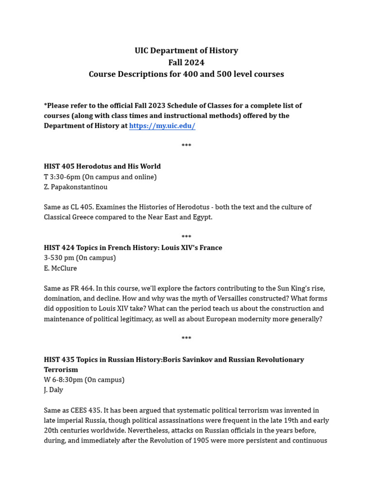 UIC History Fall 2024 Graduate Course Descriptions | PDF | Property ...