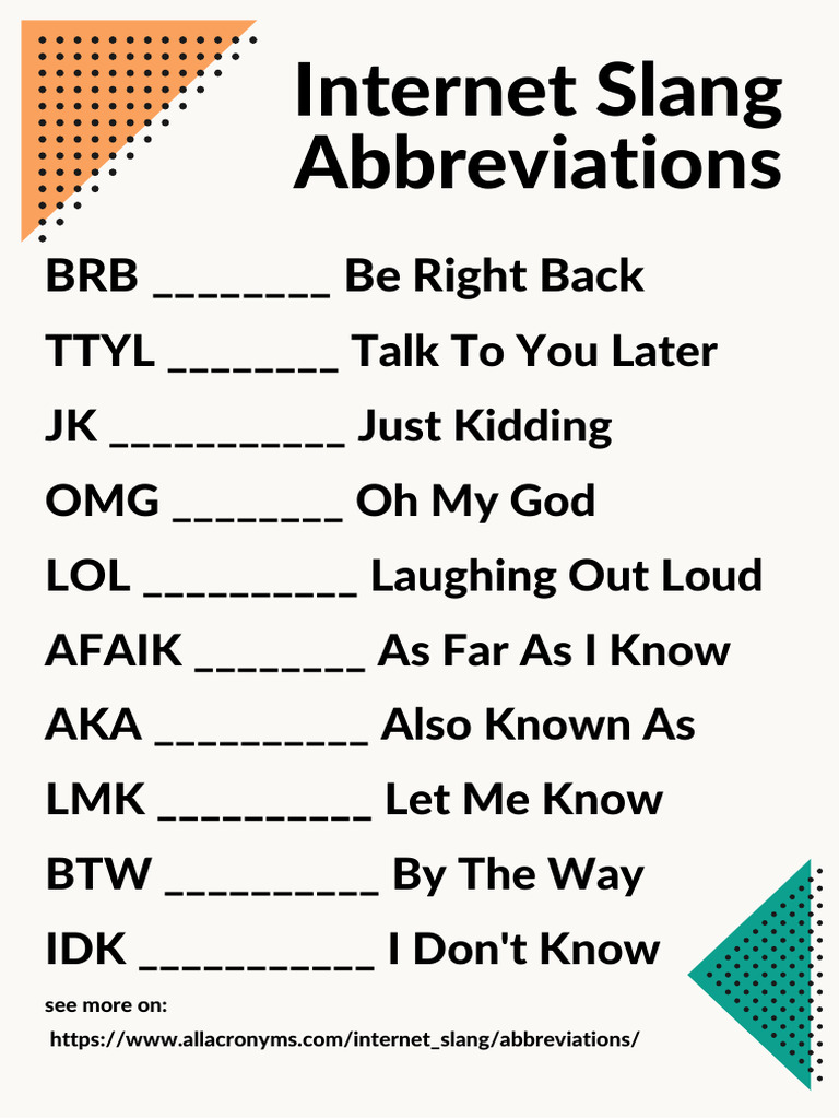 Internet Slang Abbreviations | PDF