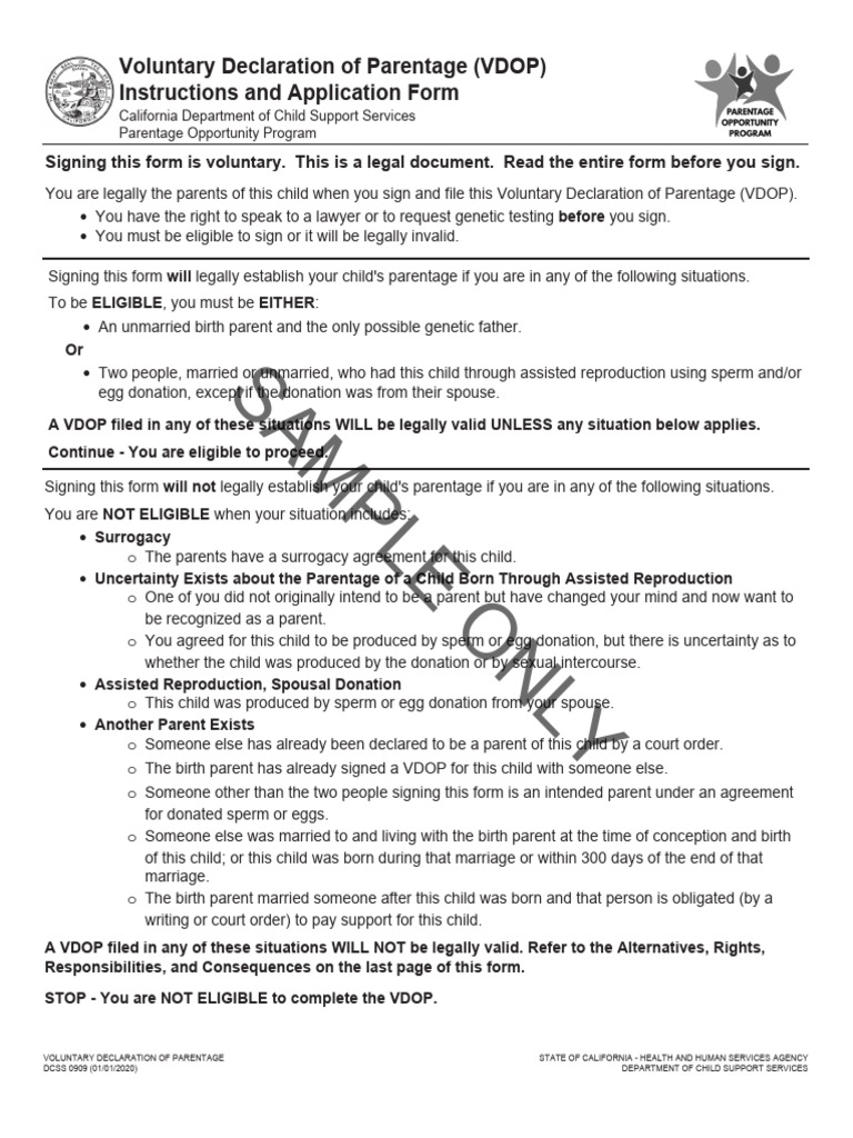 California VDOP Instructions and Form | PDF | Parent | Child Support