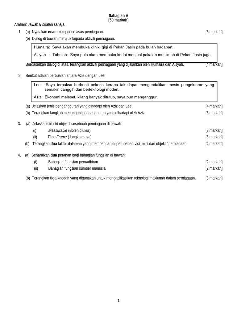 Perniagaan K2 - Soalan Percubaan Miri, Sarawak 2018 (Soalan) | PDF