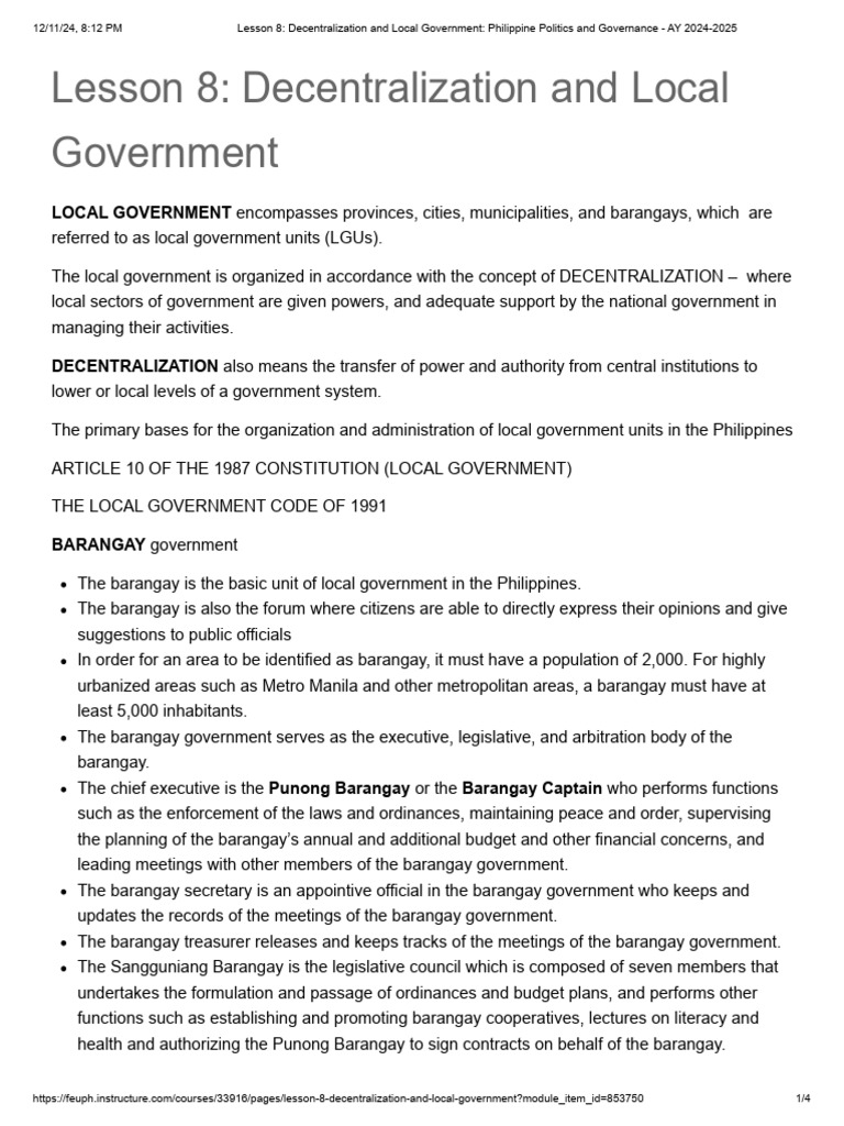Lesson 8_ Decentralization and Local Government_ Philippine Politics and Governance - AY 2024 ...