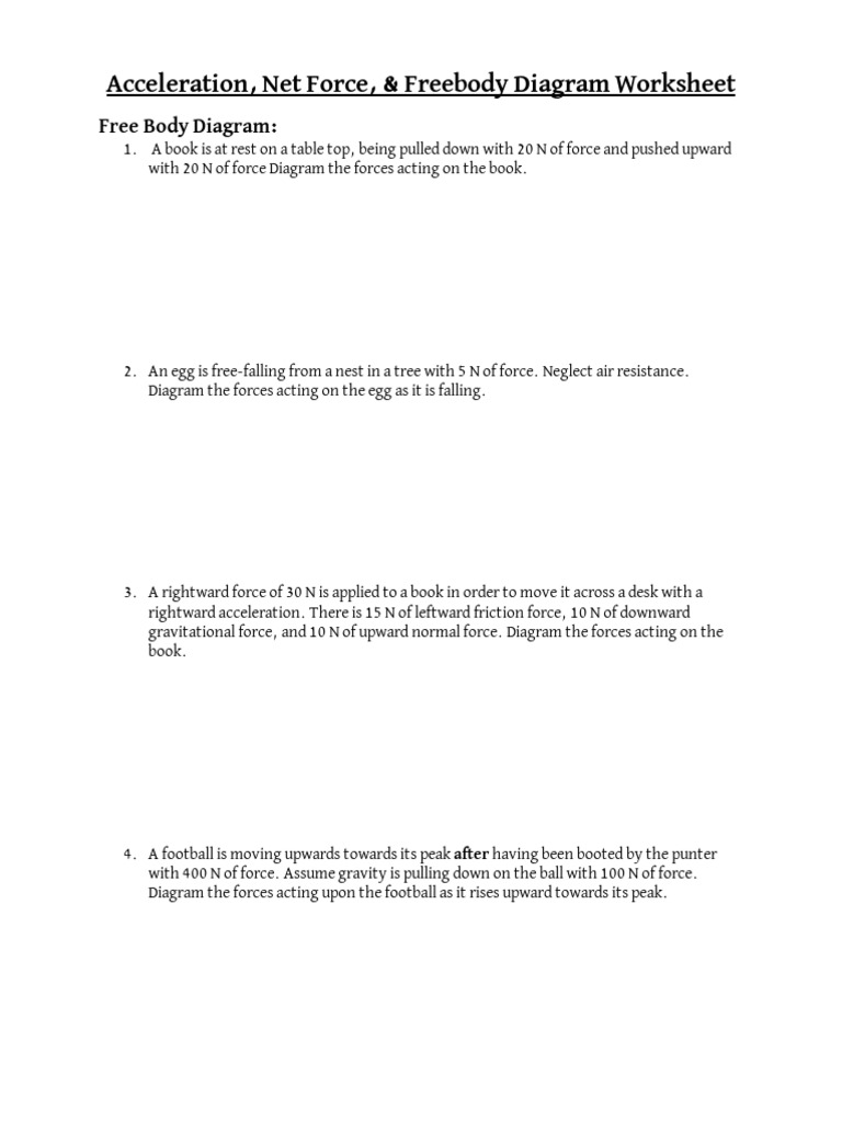 Acceleration, Net Force, & Freebody Diagram Worksheet | PDF | Force ...