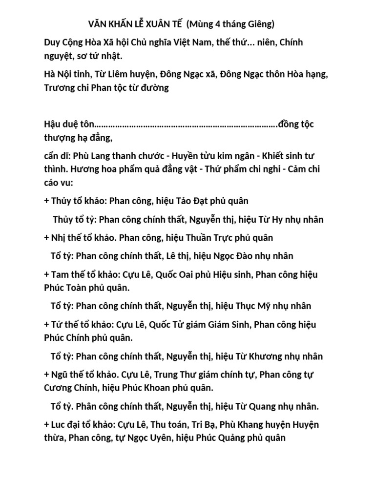 Văn Khấn Lễ Xuân Te New | PDF