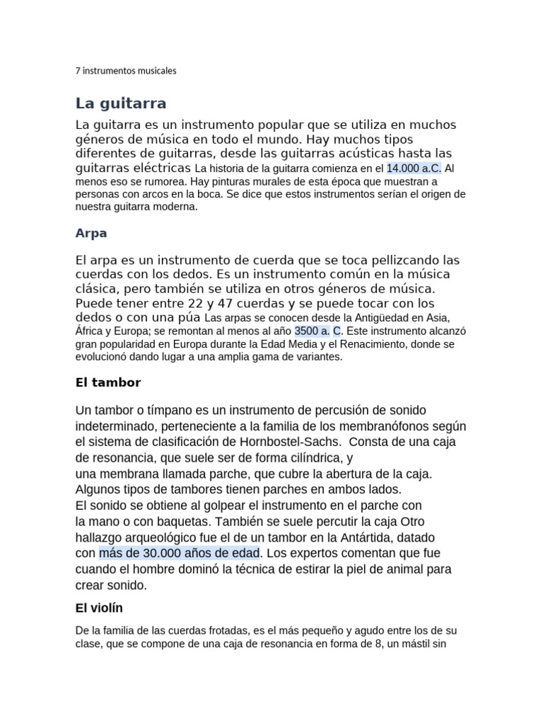 7 instrumentos musicales | PDF | Instrumentos musicales | Tambor