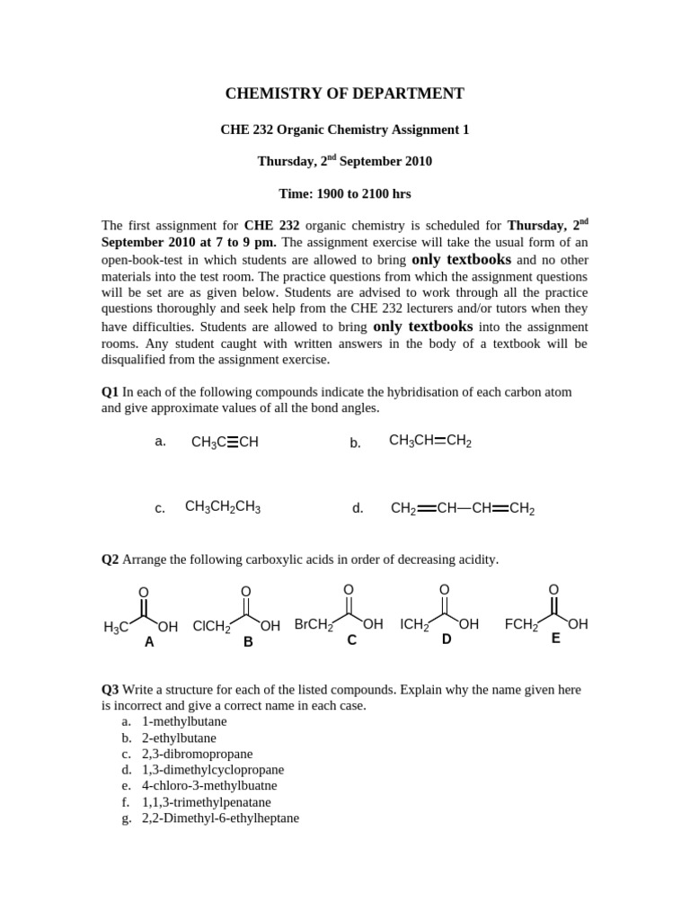 CHE 232 Practice Questions | PDF | Conformational Isomerism | Isomer