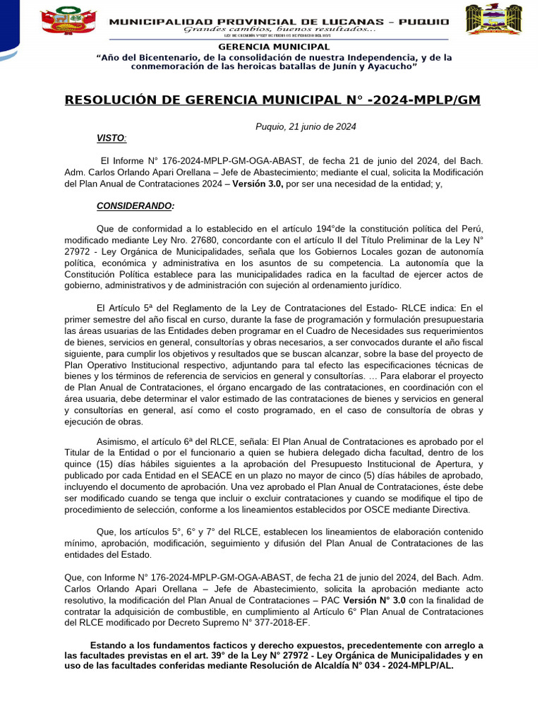 Resolucion de Modificacion PAC 2024 | PDF | Gobierno