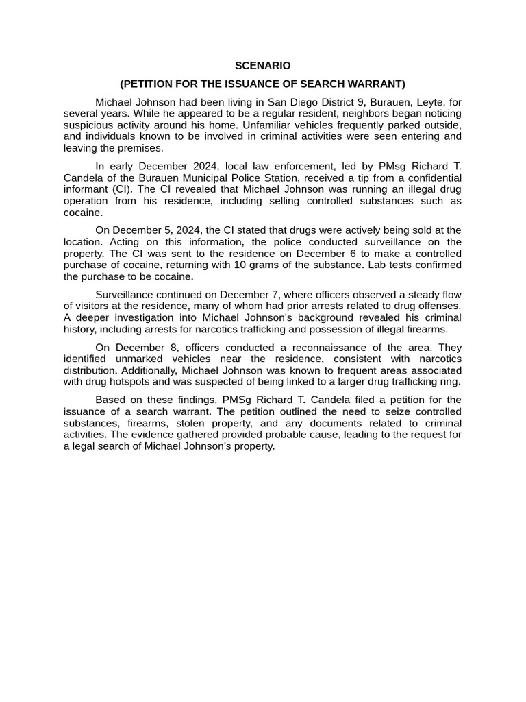 Scenario Petition For Search Warrant | PDF