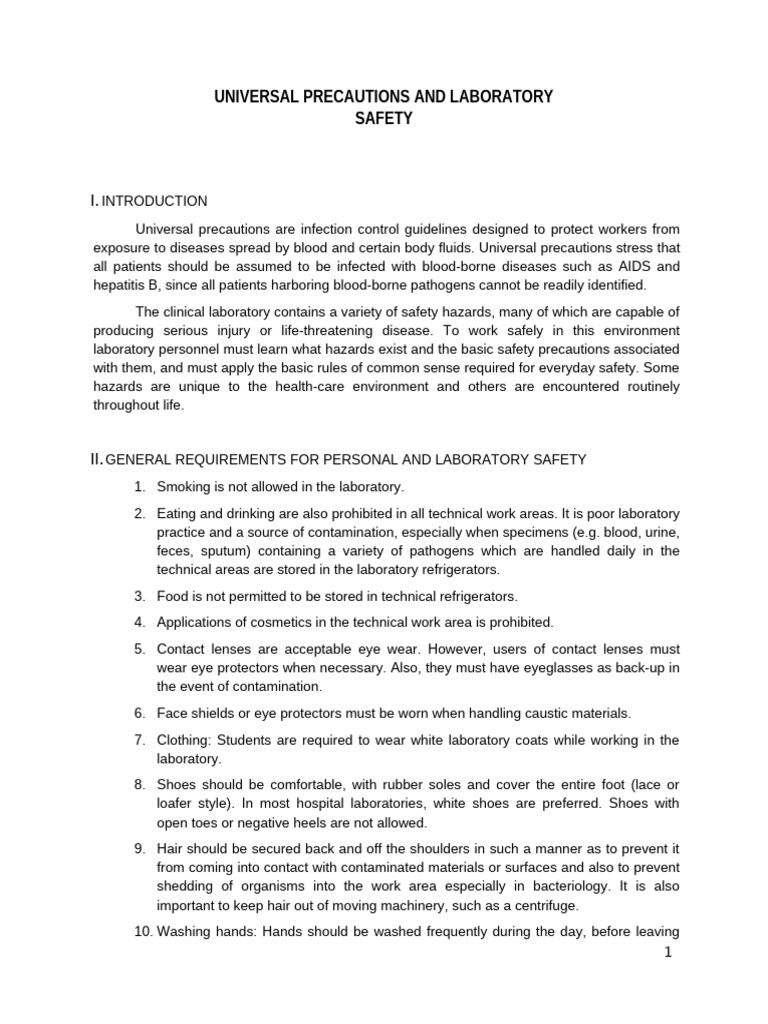 UNIVERSAL PRECAUTIONS AND LABORATORY SAFETY copy | PDF | Fires ...
