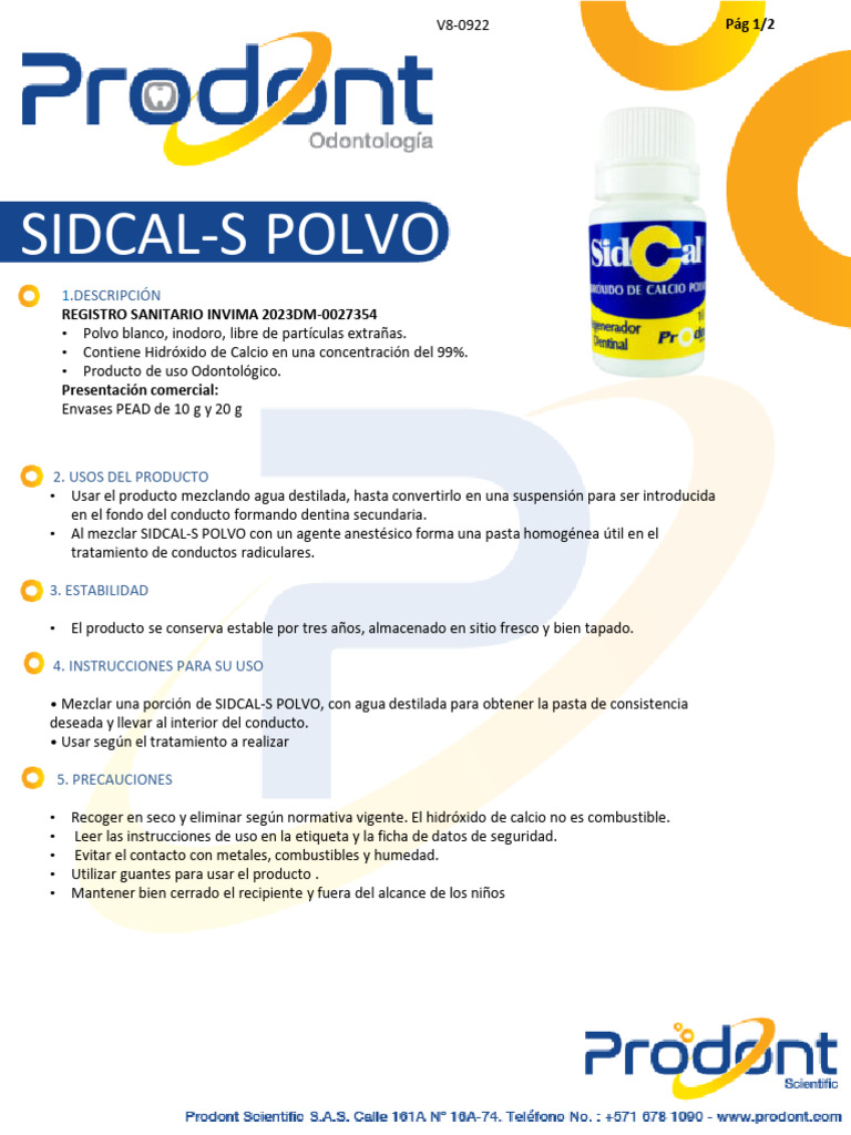SIDCAL-S Polvo: Uso Odontológico | PDF