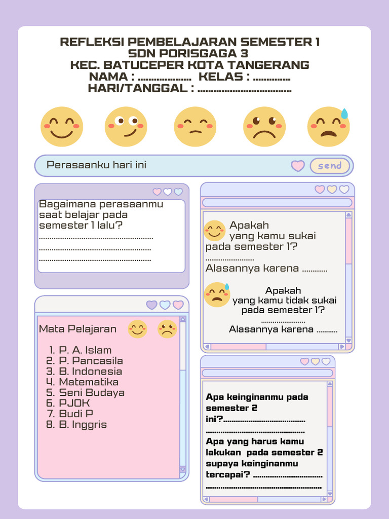 Refleksi Pembelajaran Semester 1 SD | PDF