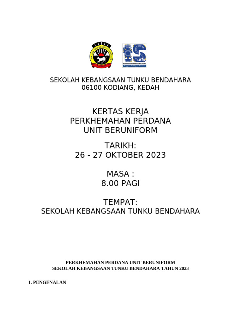 Kertas Kerja Perkhemahan Perdana Unit Beruniform SKTB Tahun 2023 | PDF