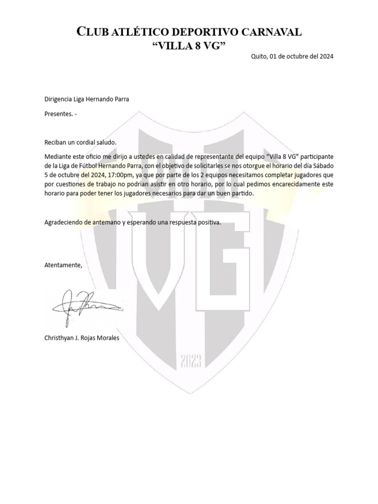 Cambio de Horario-Villa 8 VG 2024 | PDF