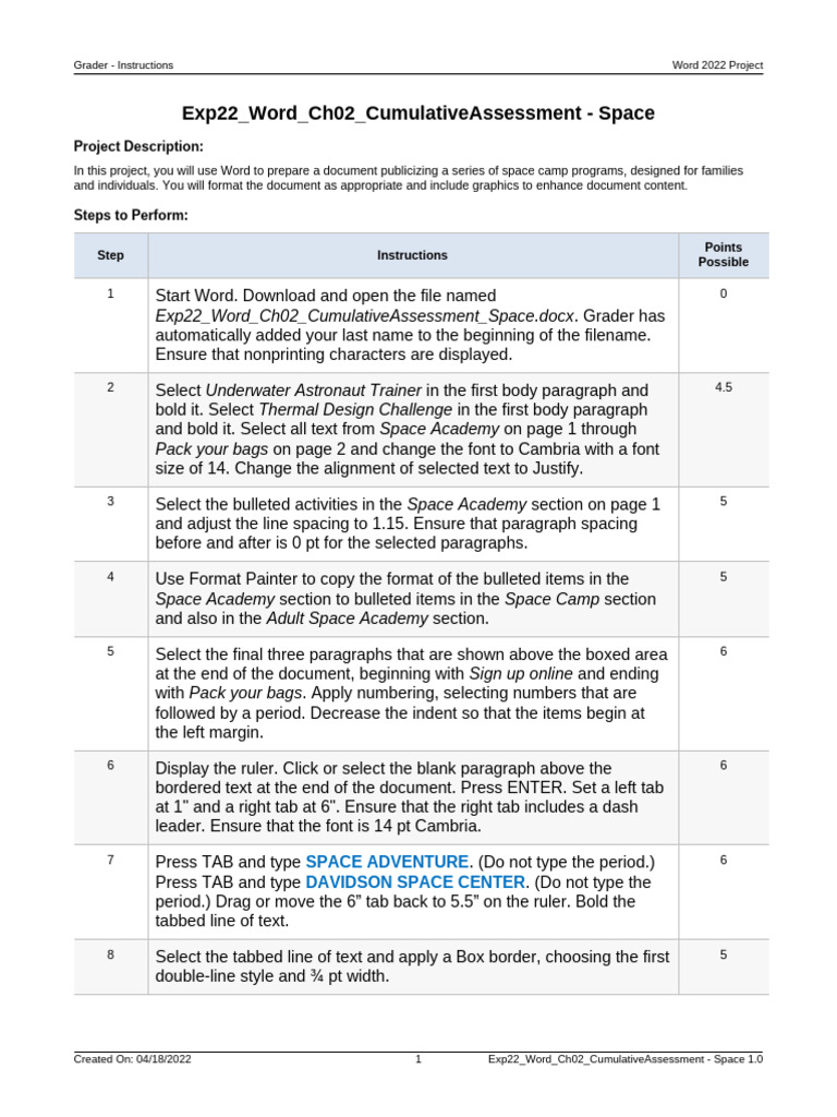 Space Camp Programs Document Guide | PDF | Paragraph | Text