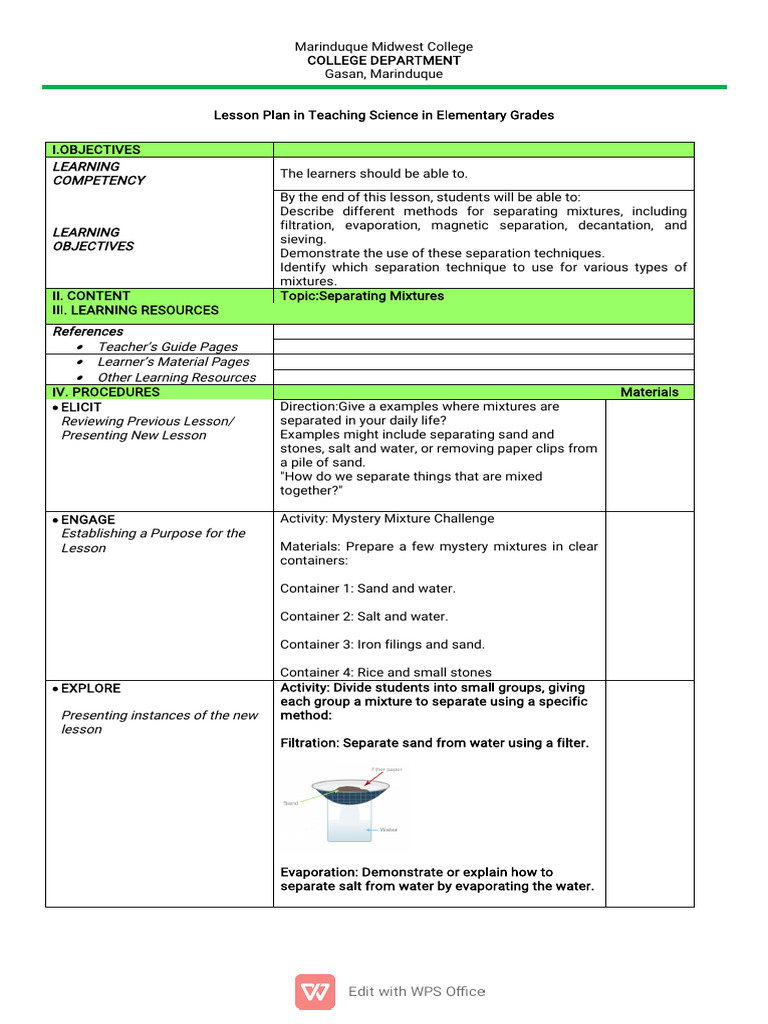 Lesson PLan 7E Format | PDF | Filtration | Water